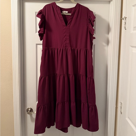 entro | Dresses | Entro Deep Purple Maxi Dress With Ruffle Sleeves ...